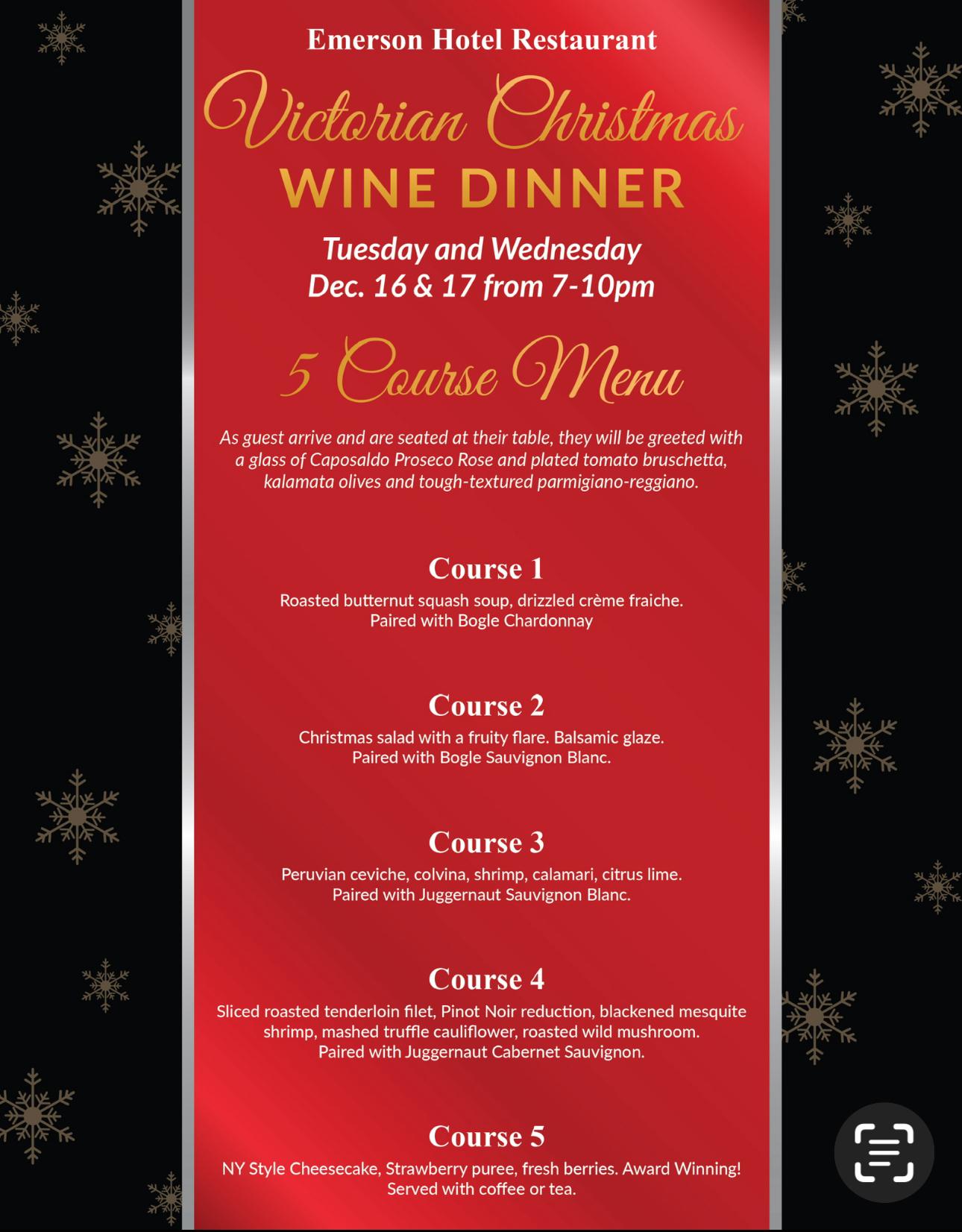 Holiday Menus - The Emerson Hotel Restaurant